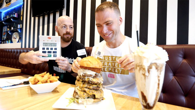 VIDEO: 15 Minute Clutch Burger Challenge - Man vs Food | Miami, Florida ...